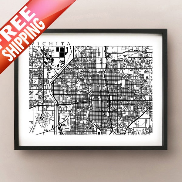 Black and White Map of Wichita - Etsy