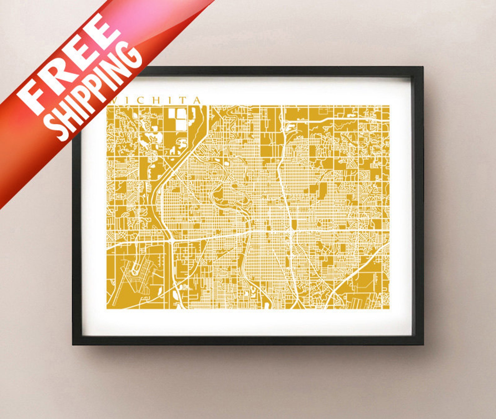 Wichita Map Print Kansas Poster | Etsy