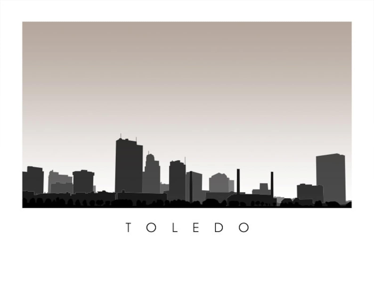 Toledo Skyline Ohio Poster Print Cityscape Silhouette | Etsy