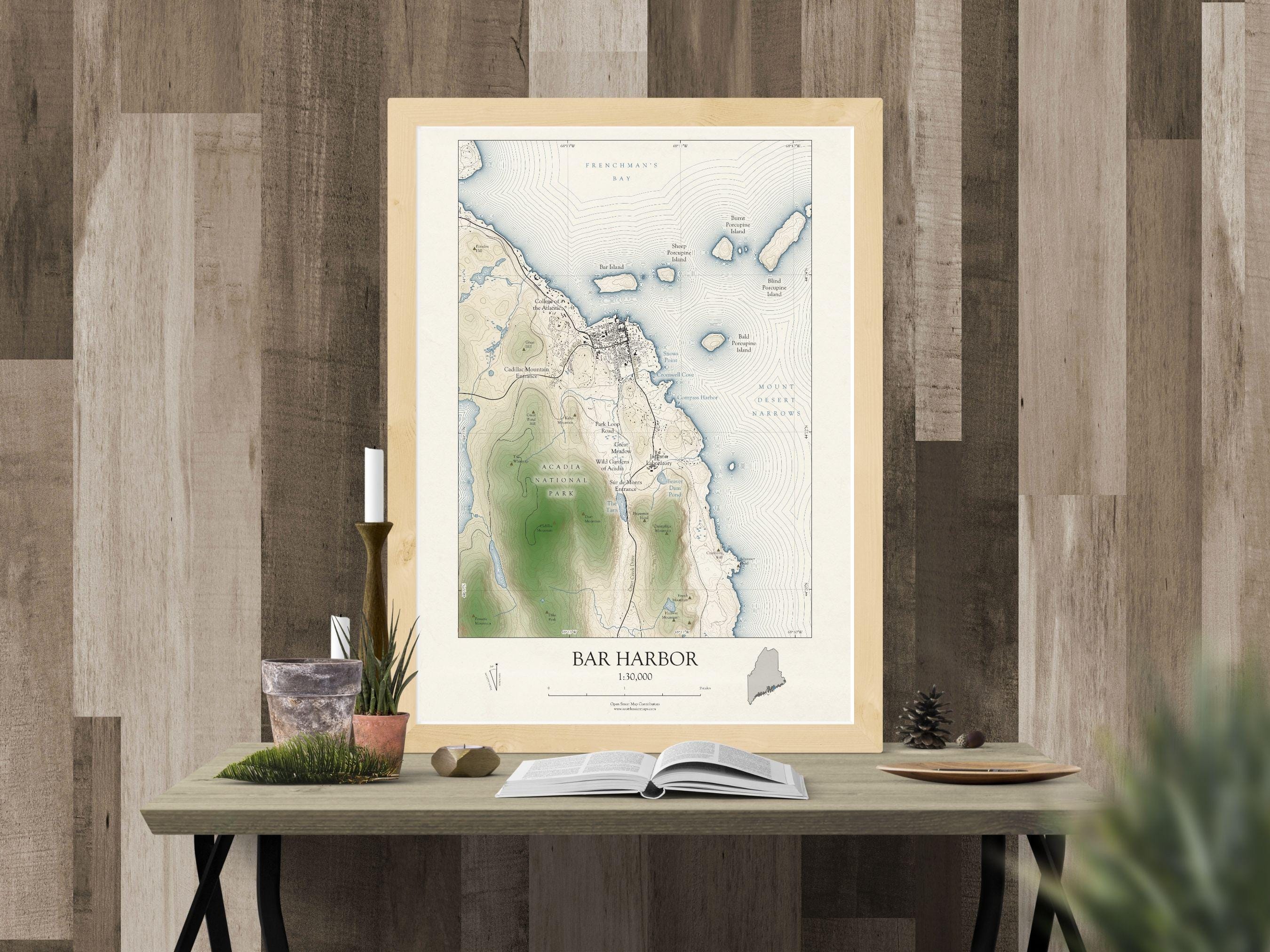 Map of Bar Harbor Maine Map Art Print Poster Available in Vintage or ...