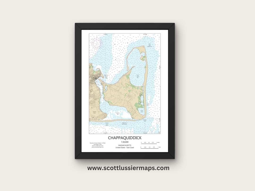 Chappaquiddick Mass Cape Cod Map Art Print Wall Decor Travel Memory ...