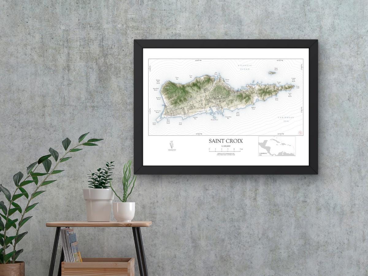 Map of Saint Croix Map Print: Shoreline or Vintage Style Travel Art ...