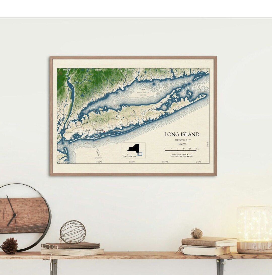 Long Island Amityville Map, Long Island NY, Long Island Print, Long ...