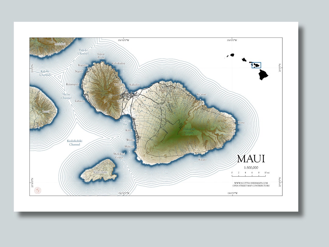 Maui Map, Maui Hawaii, Maui Island Map, Maui HI, Maui Print, Maui Art ...