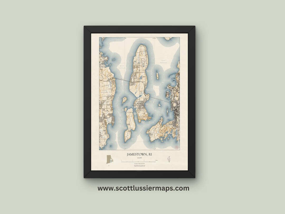 Jamestown RI Map VINTAGE Rhode Island Print Art Wall Decor Travel ...