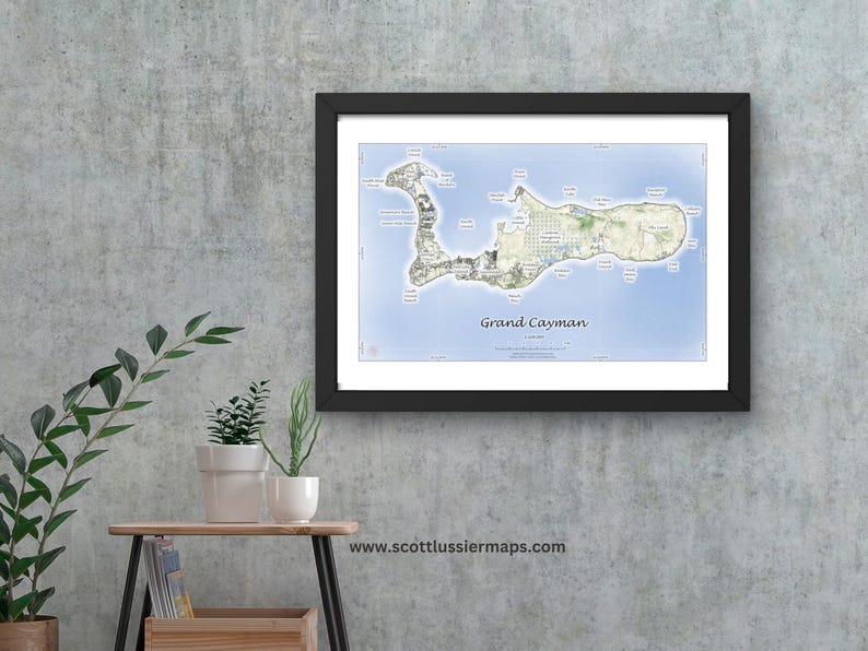 Grand Cayman Island Map WATERCOLOR Map Print Art Wall Deco Poster ...