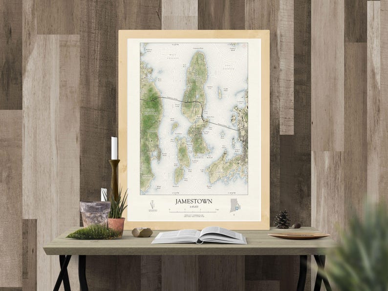 Jamestown RI Map VINTAGE Rhode Island Print Art Wall Decor Travel ...