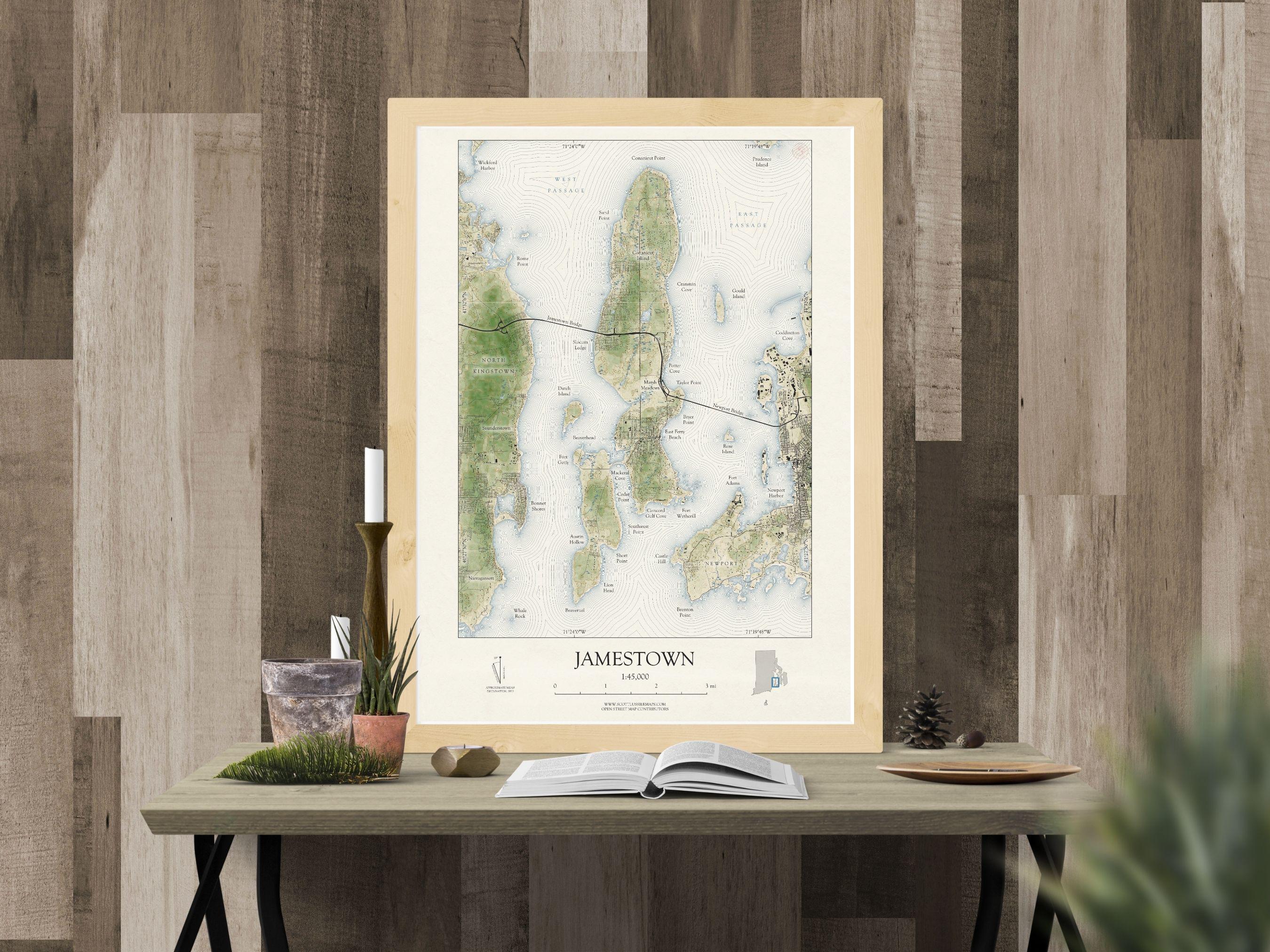 Jamestown RI Map VINTAGE Rhode Island Print Art Wall Decor Travel ...