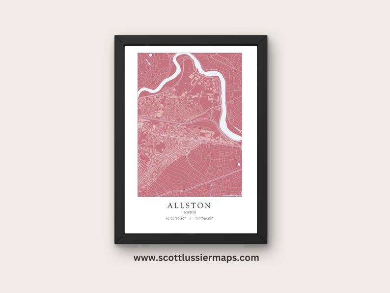 Map of Allston Boston Wall Art Print Poster Travel Home Decor ...