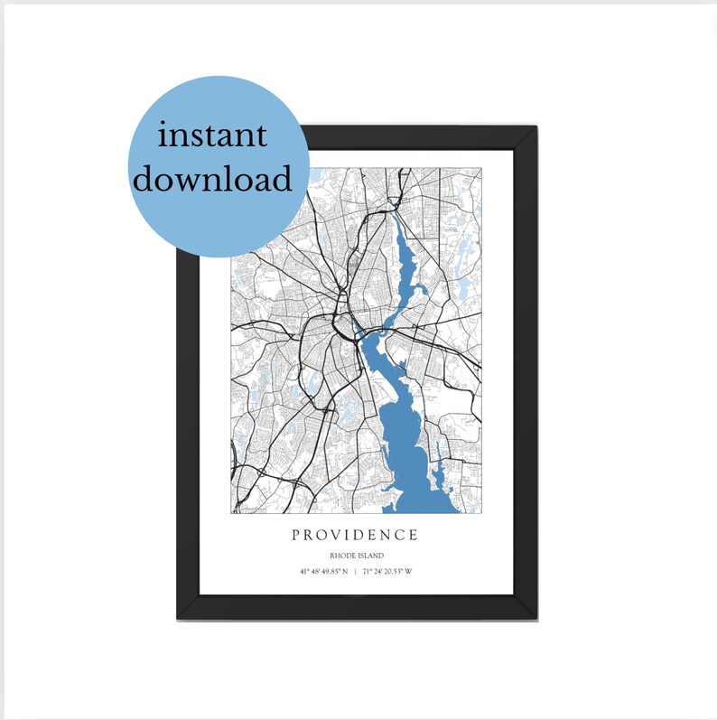 Providence Minimal Map Deep Blue INSTANT DOWNLOAD City of Providence ...
