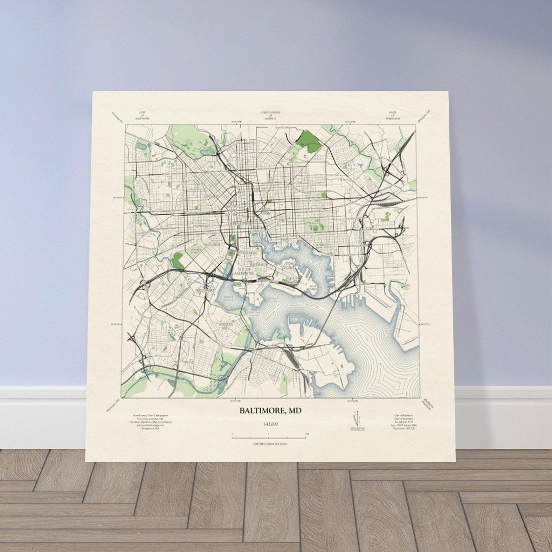 Baltimore Map Old Topographic Style - Etsy