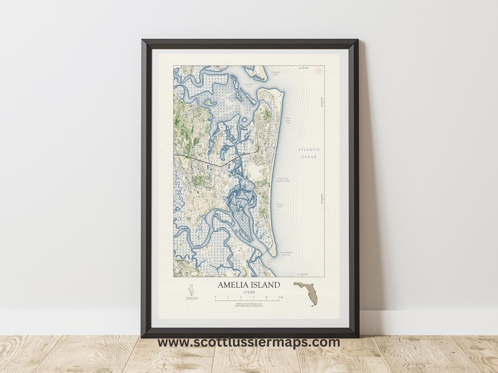 Amelia Island Map VINTAGE Florida Print Art Wall Decor Travel Memory ...