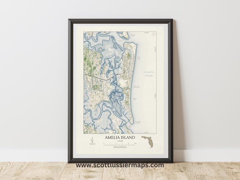 Amelia Island Map VINTAGE Florida Print Art Wall Decor Travel Memory ...