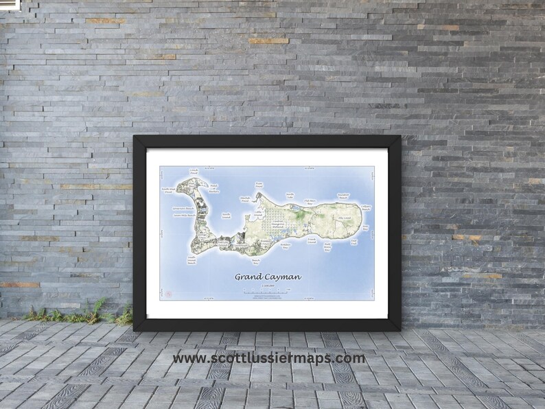 Grand Cayman Island Map WATERCOLOR Map Print Art Wall Deco Poster ...