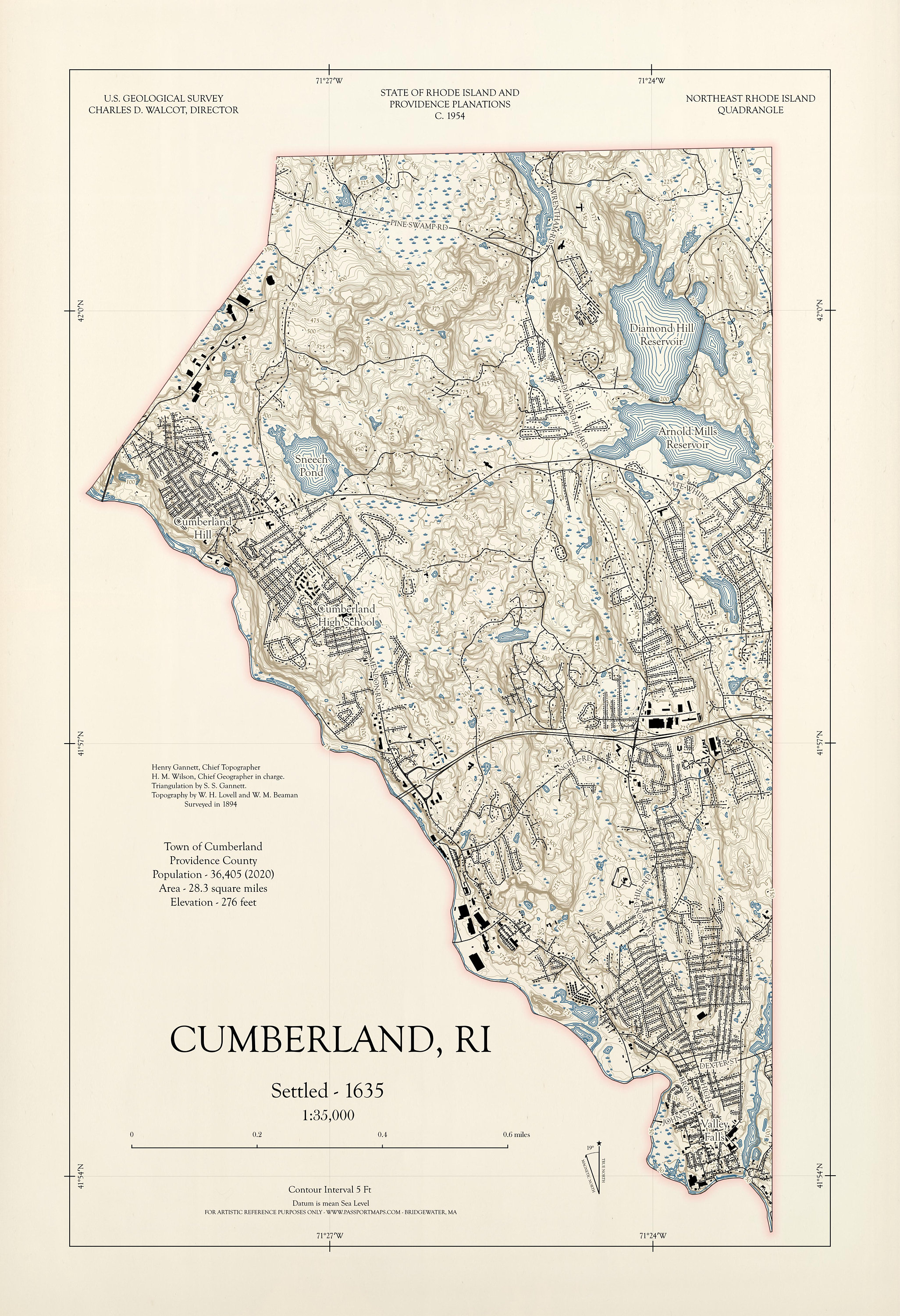 Cumberland RI Map Old Topo Style - Etsy