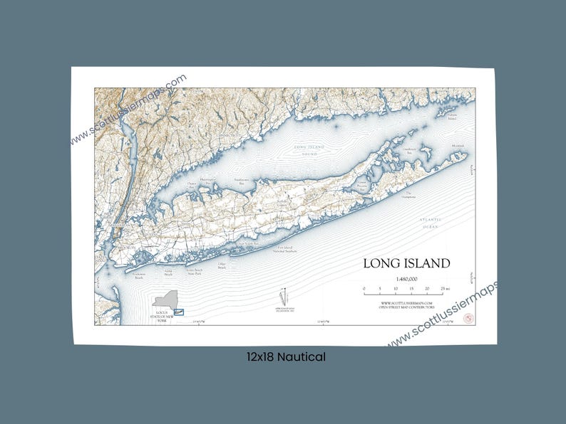 Long Island New York Map Print: Vintage or Nautical Art Poster Travel ...