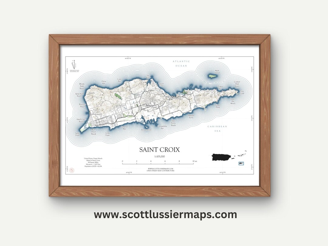 Saint Croix Map NAUTICAL Print Art Wall Decor Poster Travel Memory ...