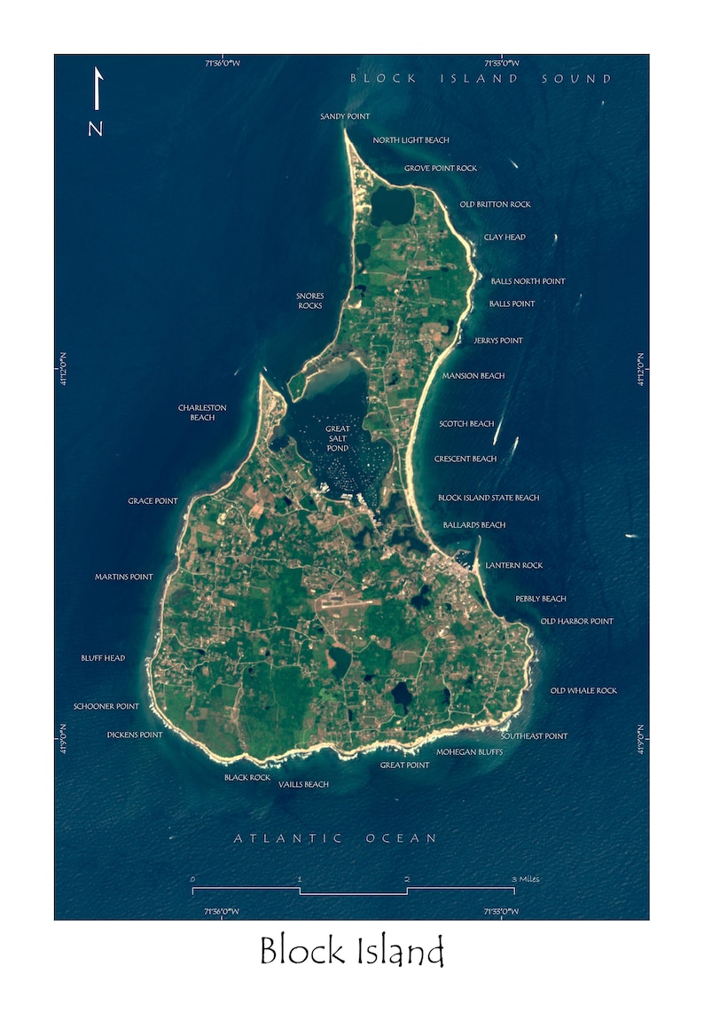 Block Island Map Satellite Image - Etsy