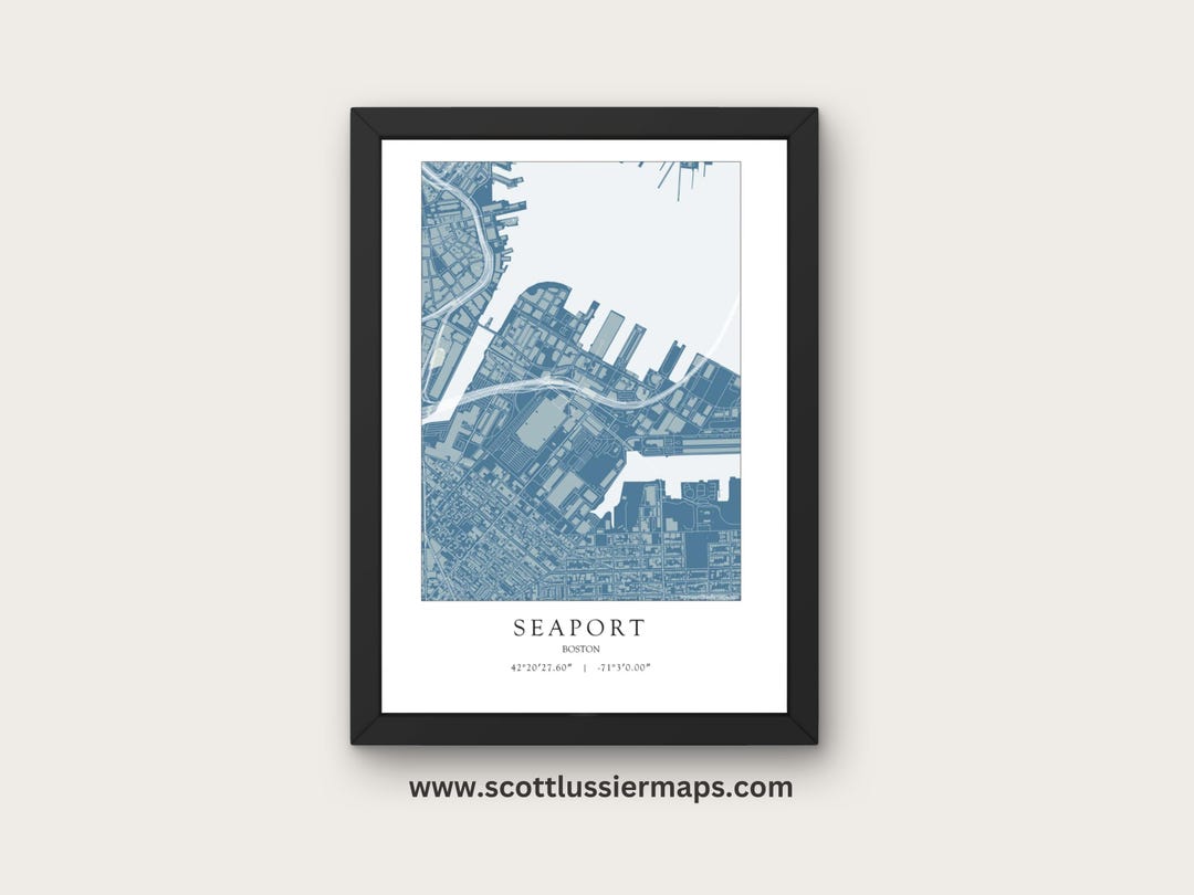 Seaport Boston Map Print: Minimalist Style Wall Art Neighborhood - Etsy