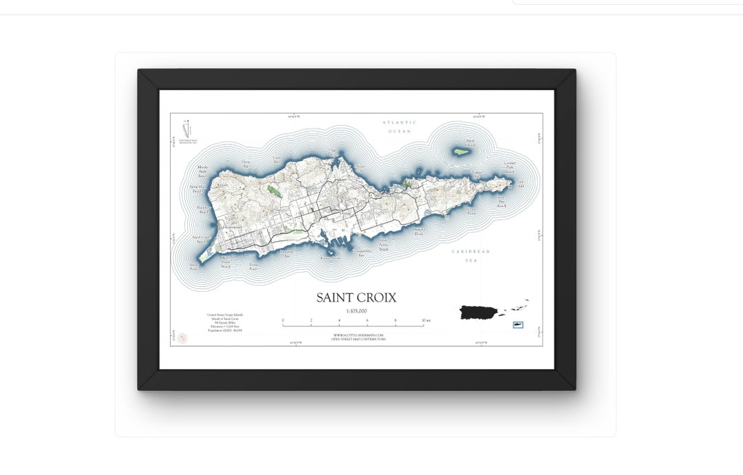St Croix Map NAUTICAL Print Art Wall Decor Poster Travel Memory ...