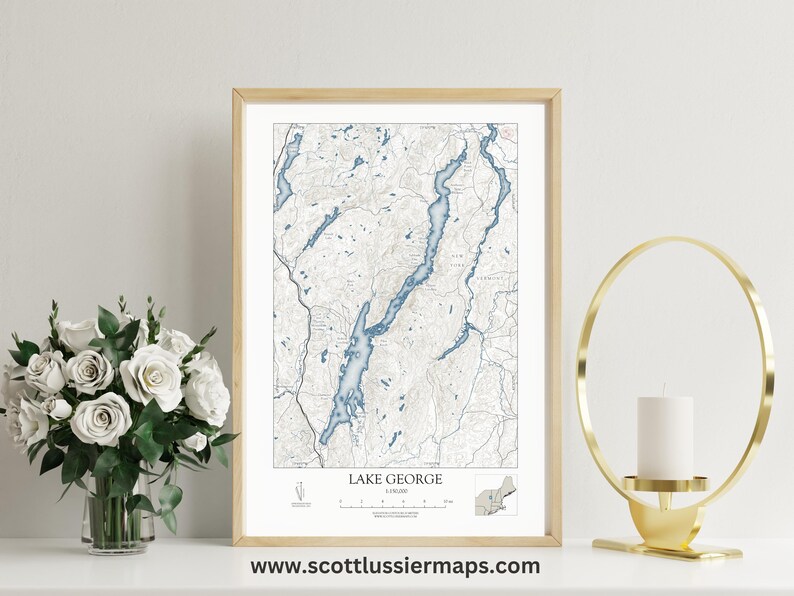 Lake George Map NAUTICAL New York Print Art Wall Decor Travel Memory ...