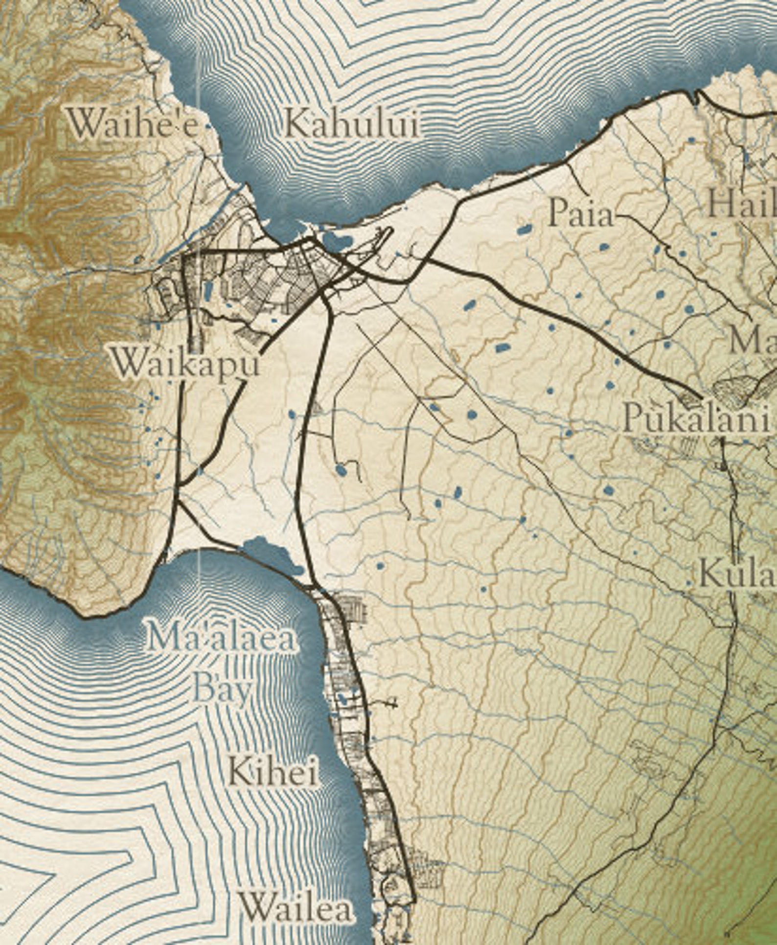 Maui Map, Maui Hawaii, Maui Island Map, Maui HI, Maui Print, Maui Art ...