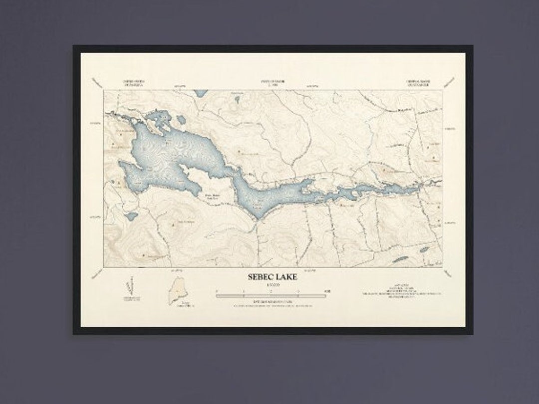 Sebec Lake Map Vintage Style Stunning Home Decor - Etsy