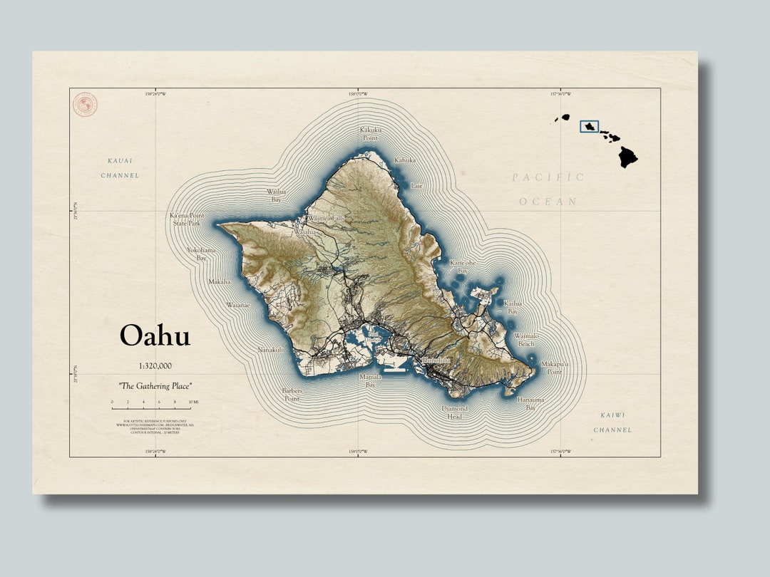 Oahu Map, Oahu Hawaii, Oahu Island Map, Oahu Print, Oahu Art, Oahu Wall ...