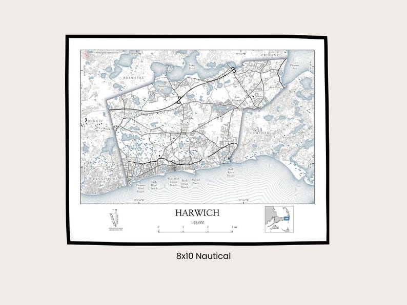 Harwich Cape Cod Map Art Print Travel Poster VINTAGE or NAUTICAL Style ...