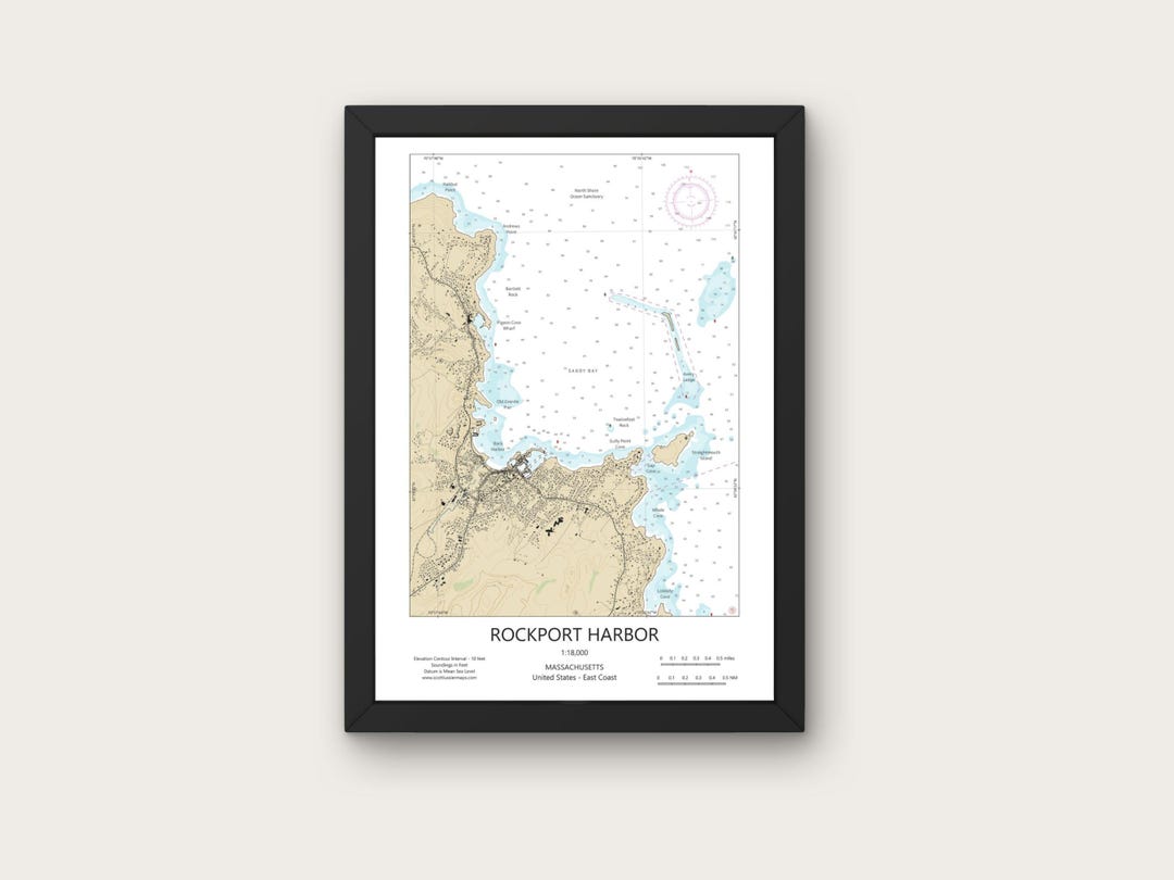 Rockport Harbor Mass Map CHART Print Art Wall Decor Travel Memory ...