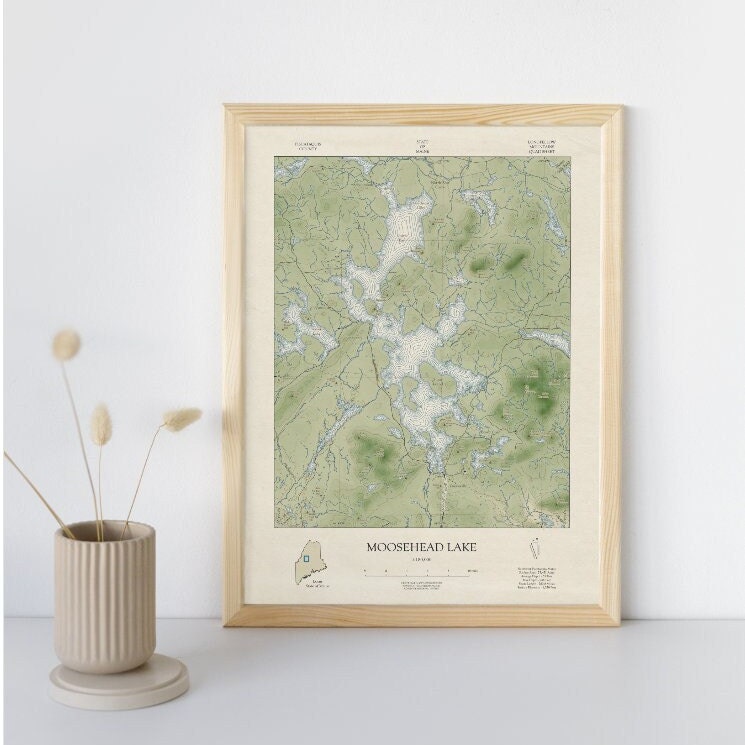 Moosehead Lake Map, Moosehead Lake, Maine, Moosehead Lake Map Print ...