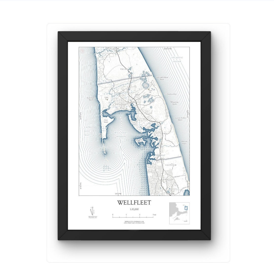 Wellfleet Cape Cod MA Map NAUTICAL Print Art Wall Deco Poster Travel ...