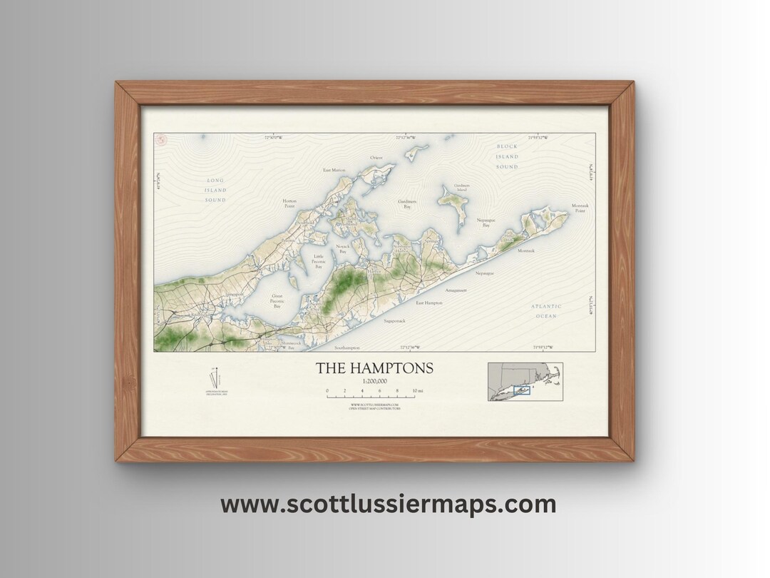 Hamptons NY Map Art Print Wall Decor Travel Memory Navigate Colorful ...