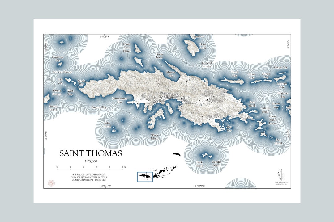 Saint Thomas Map Nautical Style Unframed - Etsy