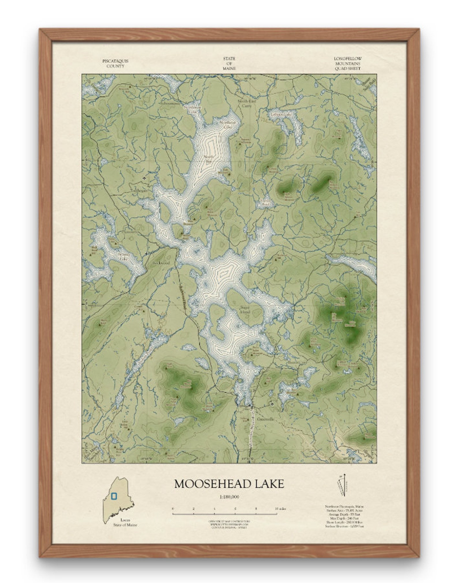 Moosehead Lake Maine Map Print - Etsy