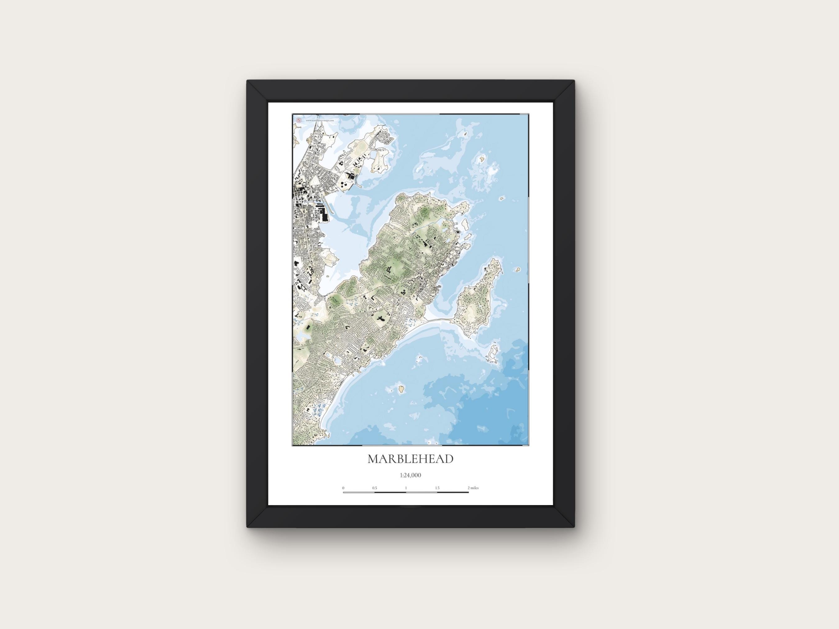 Marblehead Massachusetts Map Print: Coastal Style Travel Poster Travel ...