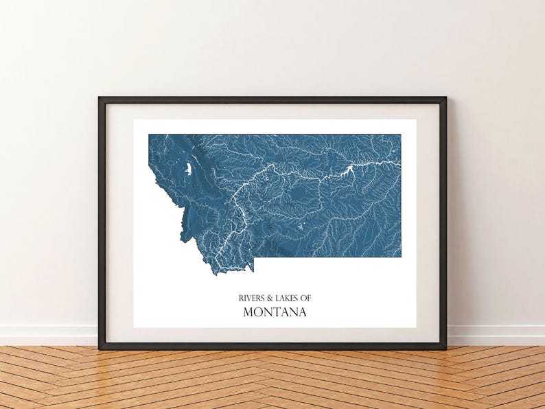Montana Rivers and Lakes Map Poster: Hydrological Art Print Poster - Etsy