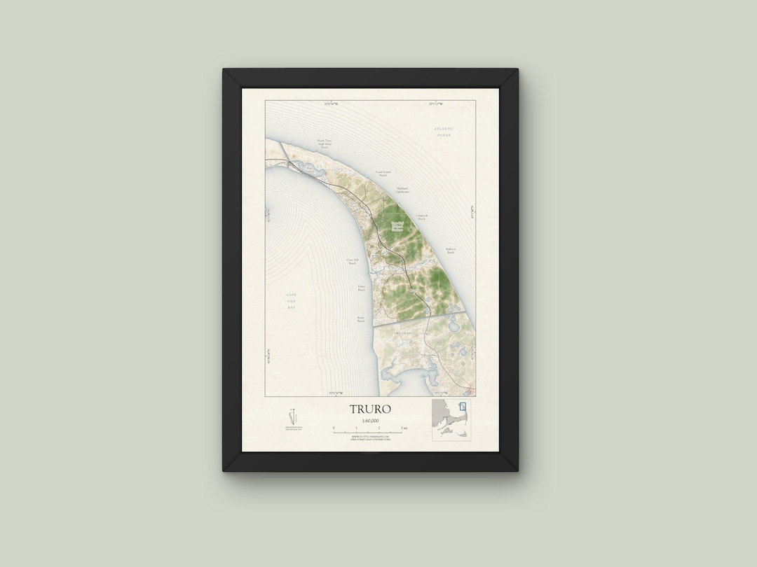 Truro Map VINTAGE Mass Print Art Wall Decor Travel Memory Navigation ...