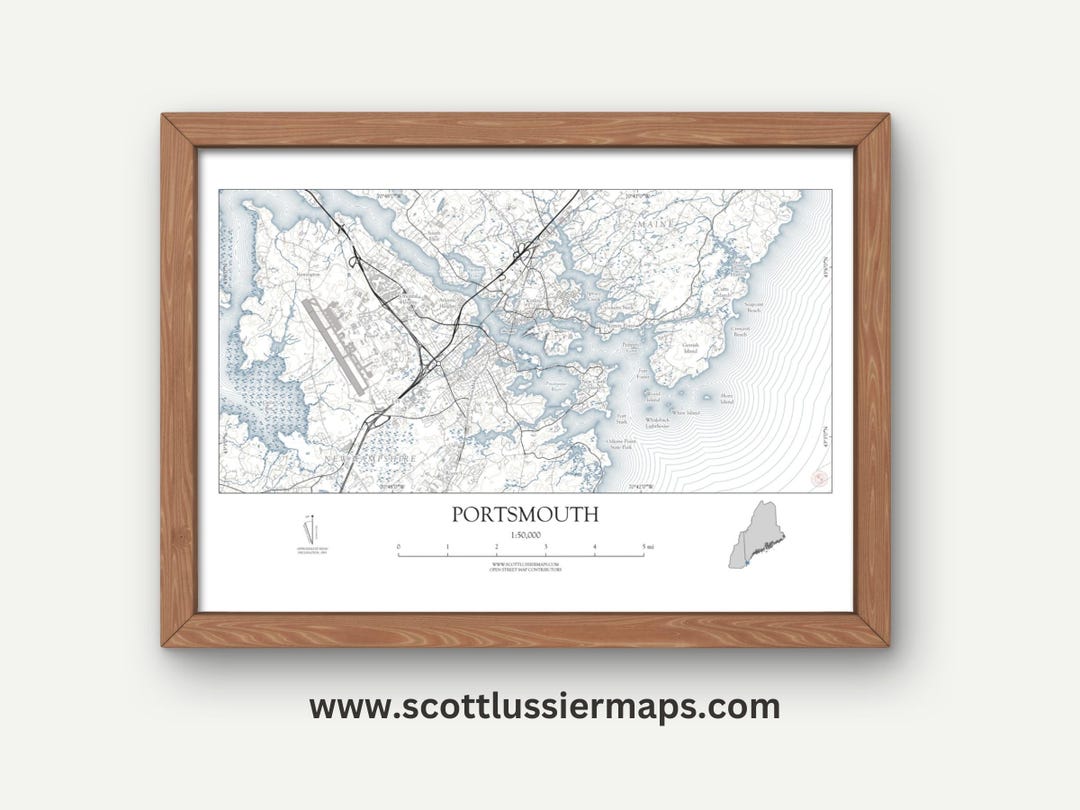 Portsmouth NH Map NAUTICAL Print Art Wall Deco Poster Travel Memory ...