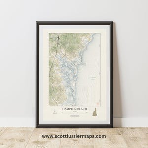 Hampton Beach NH Map VINTAGE Print Art Wall Decor Travel Memory ...