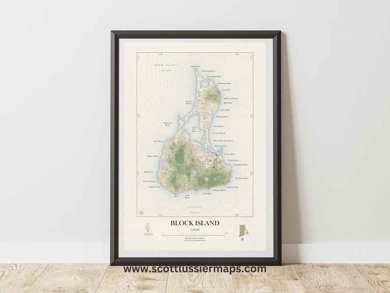Block Island Map VINTAGE Rhode Island Print Art Wall Decor Travel ...