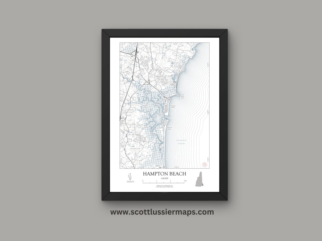 Hampton Beach NH Map NAUTICAL Print Art Wall Decor Travel Memory ...