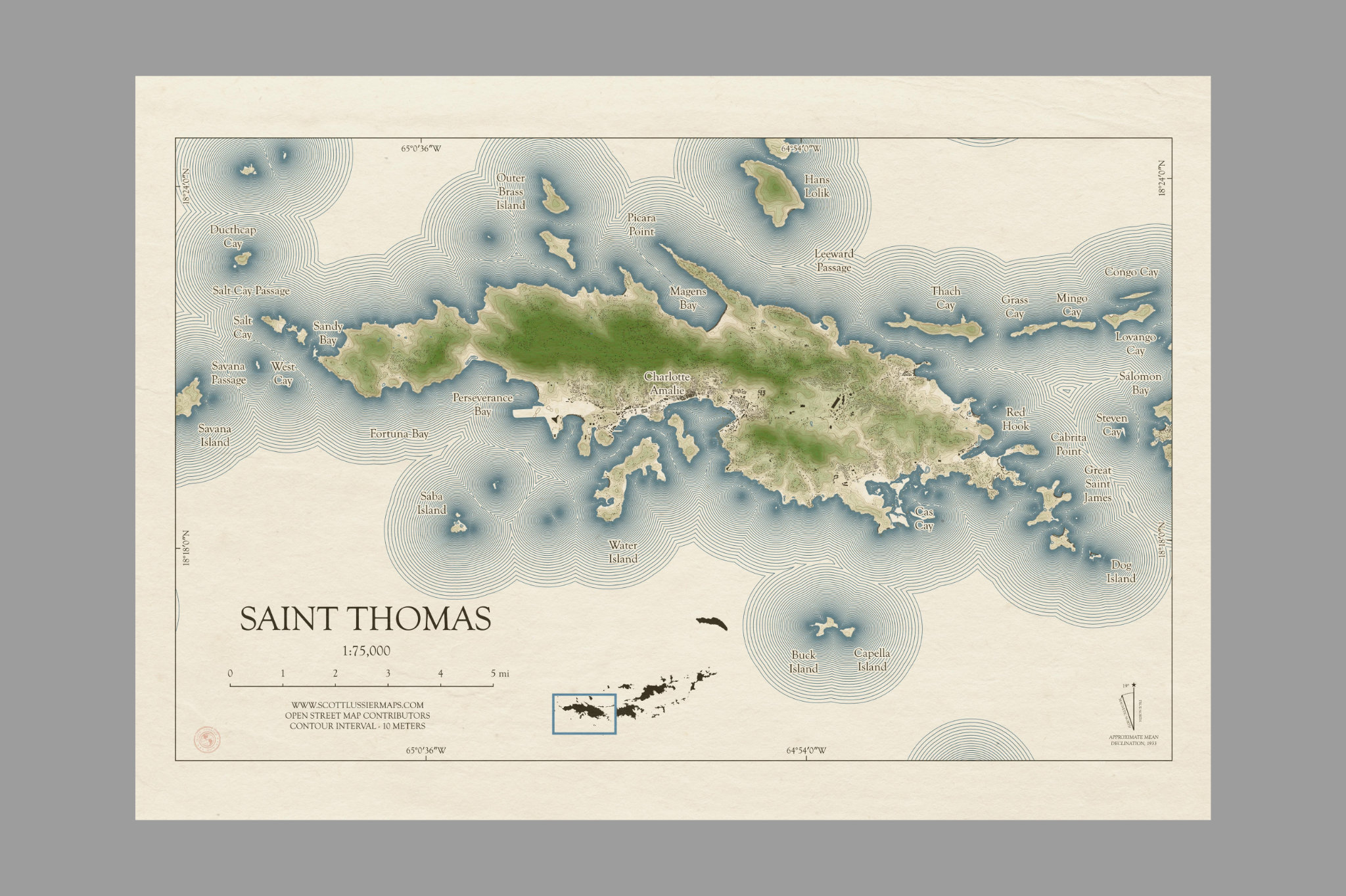 St Thomas Map, Saint Thomas Print, St Thomas Art, Saint Thomas Wall Art ...