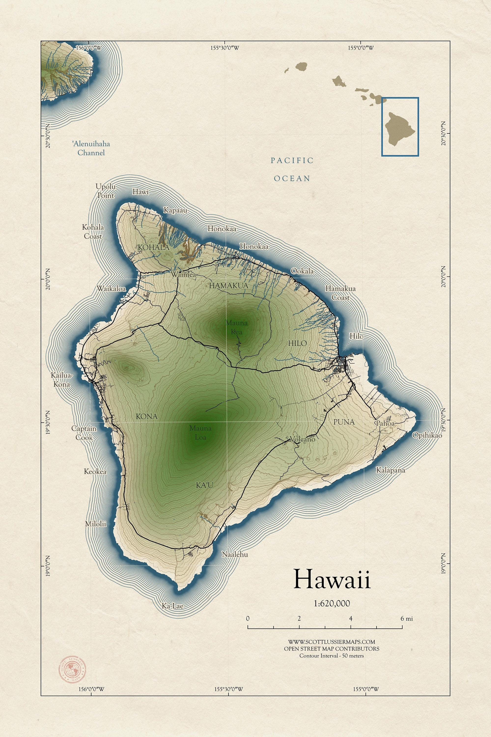 Hawaii Map, Hawaiian Island Maps, Hawaii Print, Hawaii Map Art, Hawaii ...