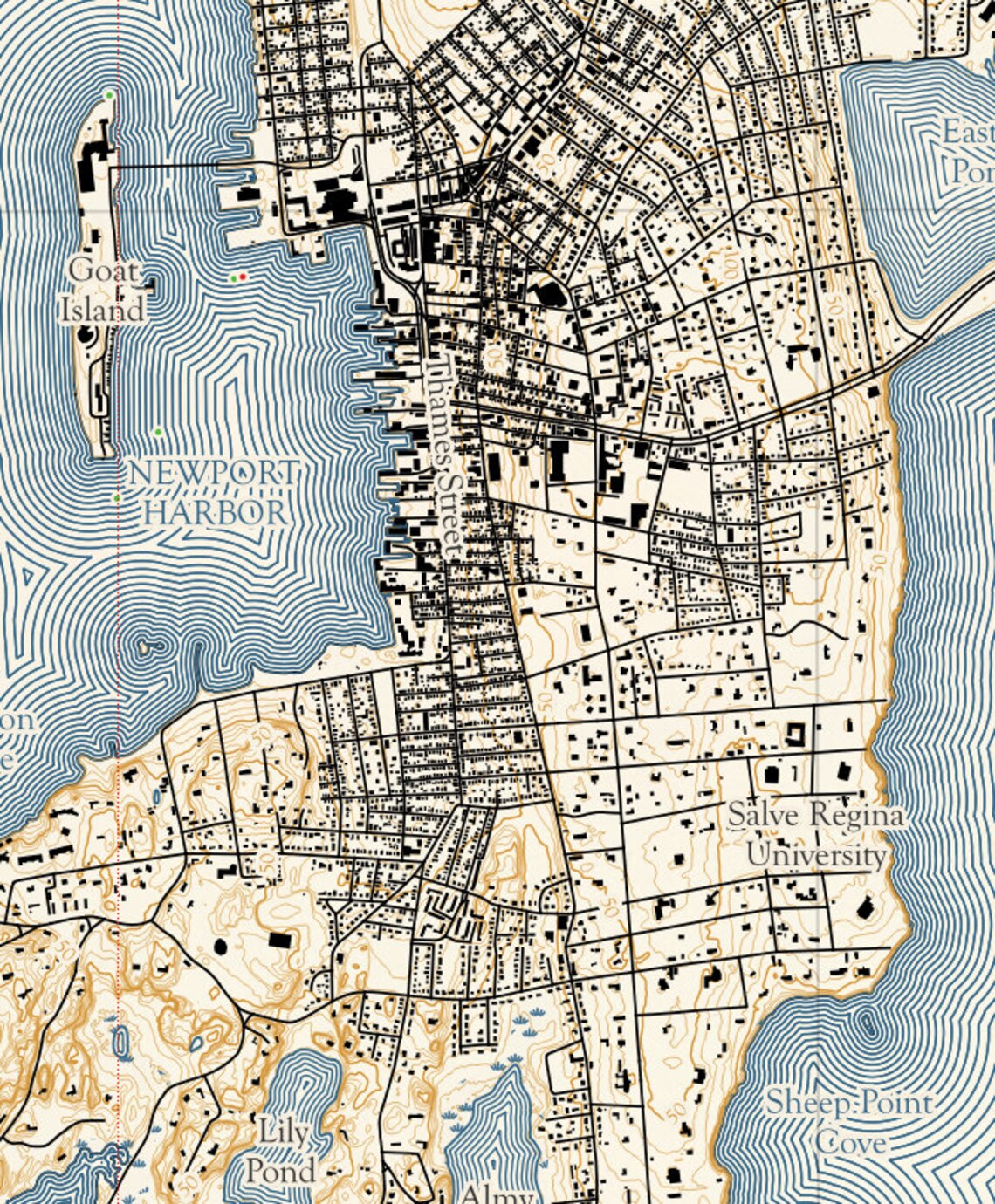 Classic Topo Style Map of Newport RI - Etsy