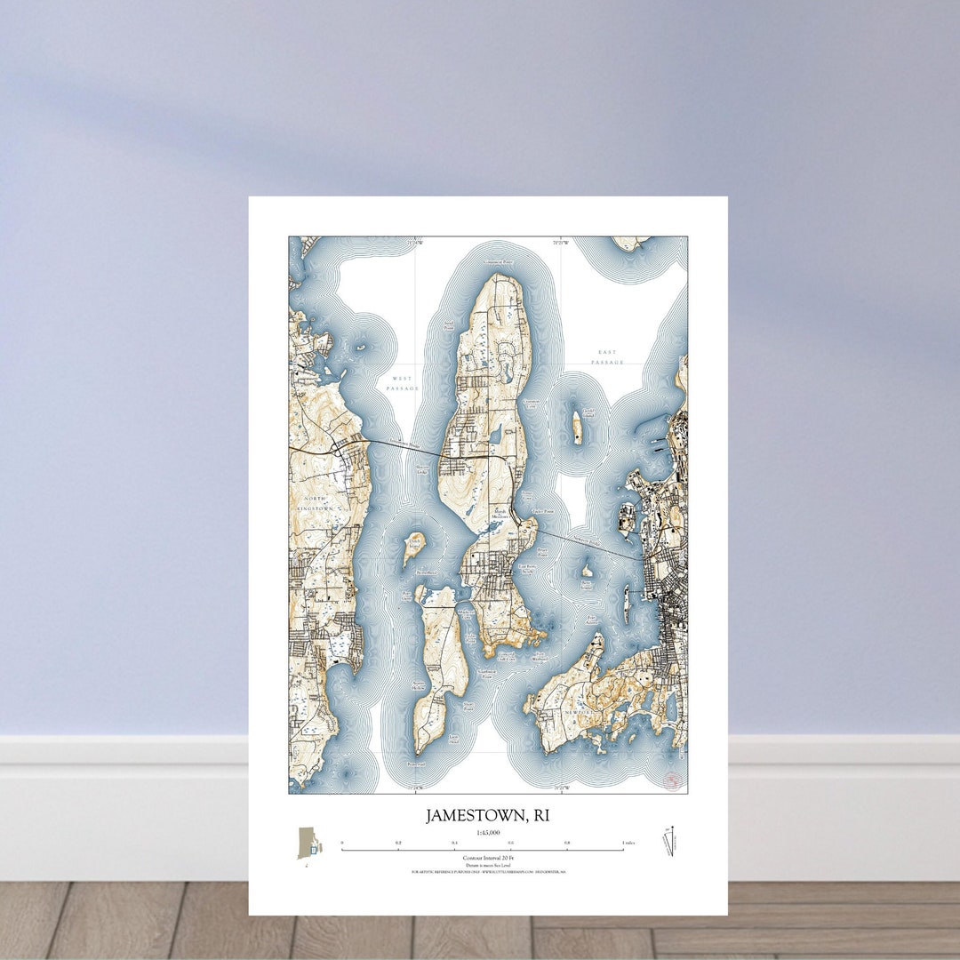 Jamestown, RI Map Nautical Style Unframed - Etsy