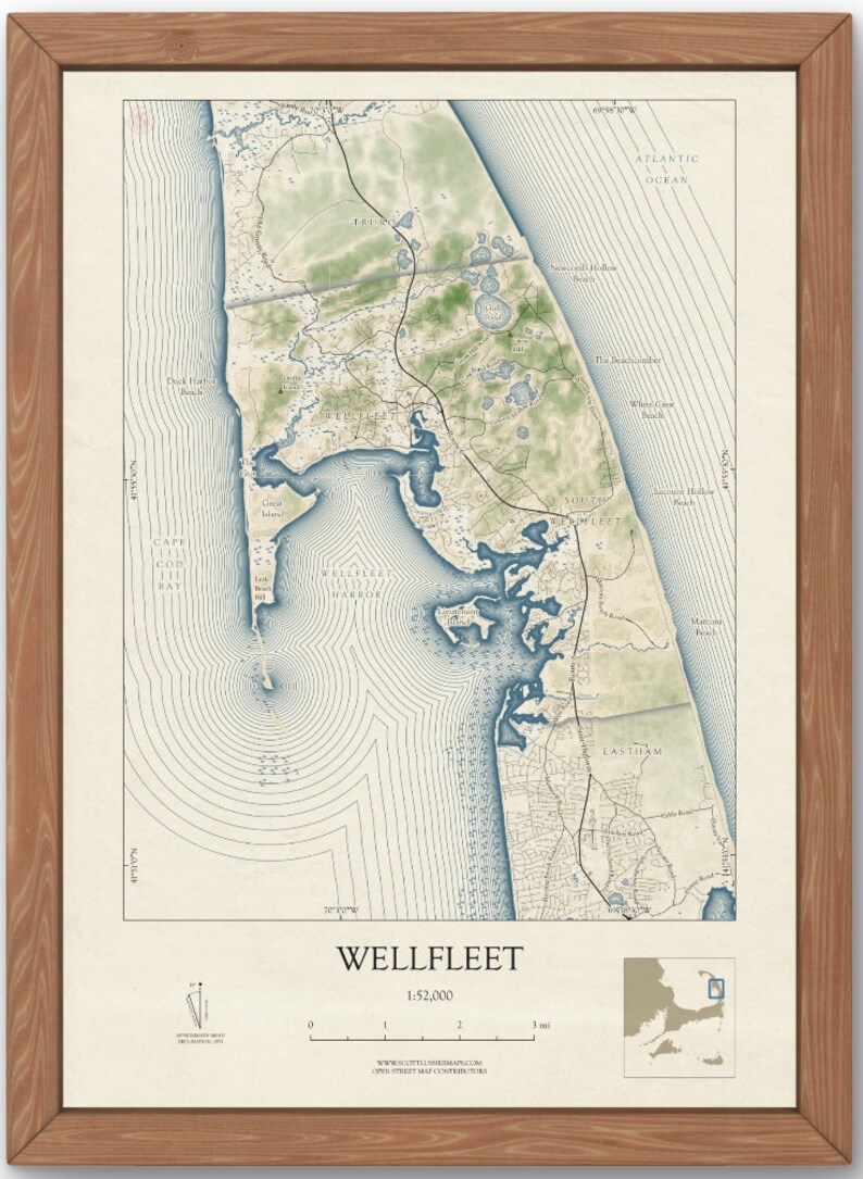 Wellfleet Map Cape Cod Print, Wellfleet MA Map Art, Wellfleet Vintage ...