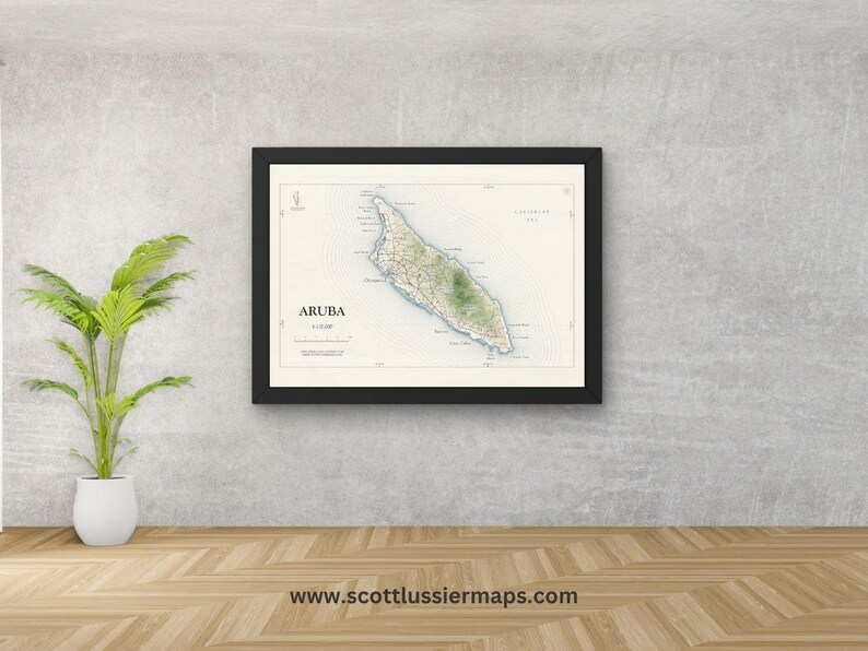 Aruba Map VINTAGE Island Print Art Wall Decor Travel Memory Navigation ...
