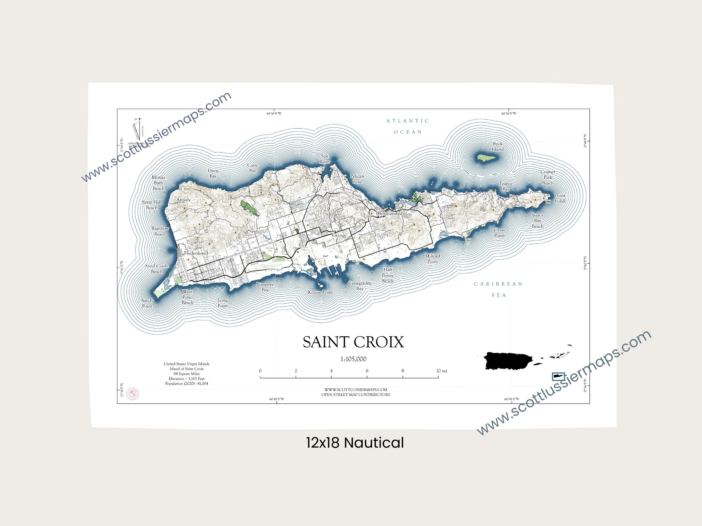St Croix Map NAUTICAL Print Art Wall Decor Poster Travel Memory ...