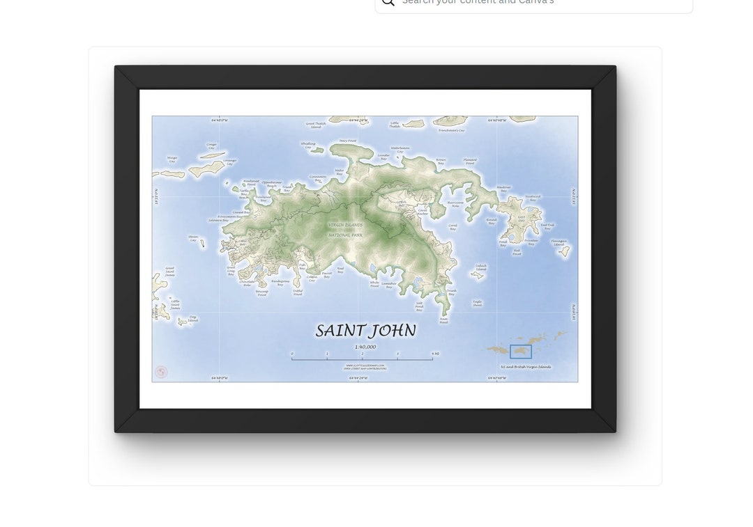 St John BVI WATERCOLOR Map Print Art Wall Deco Poster Travel City ...